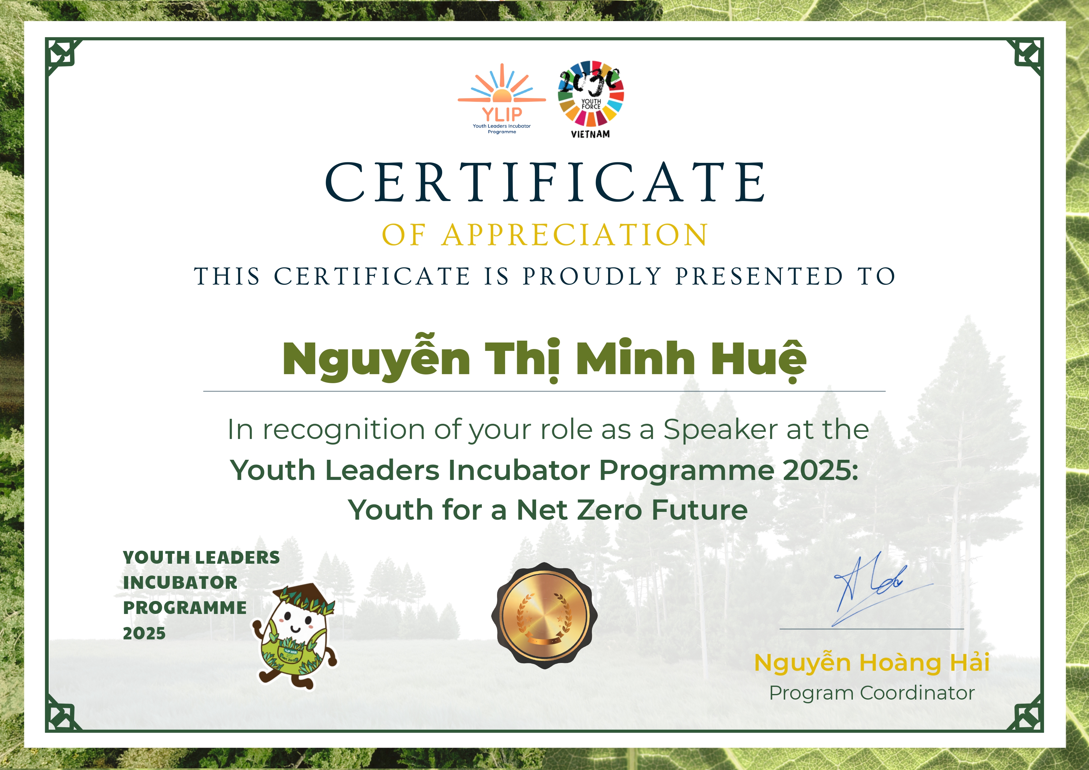 Certificate of Appreciation in Recognition of Speaker Role for KLINOVA ...